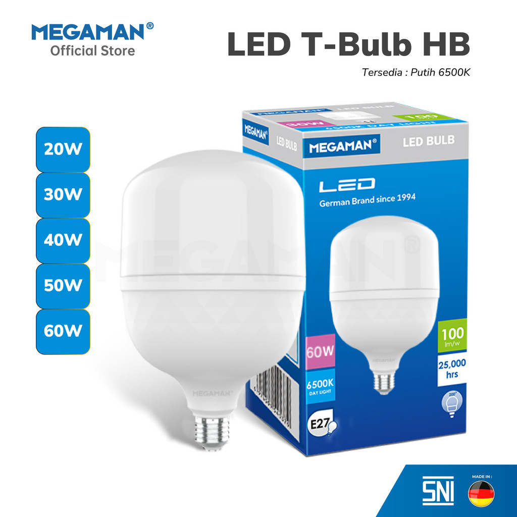 Jual Lampu LED T-Bulb HB MEGAMAN 20-60W E27 170-240V 6500K/Putih ...