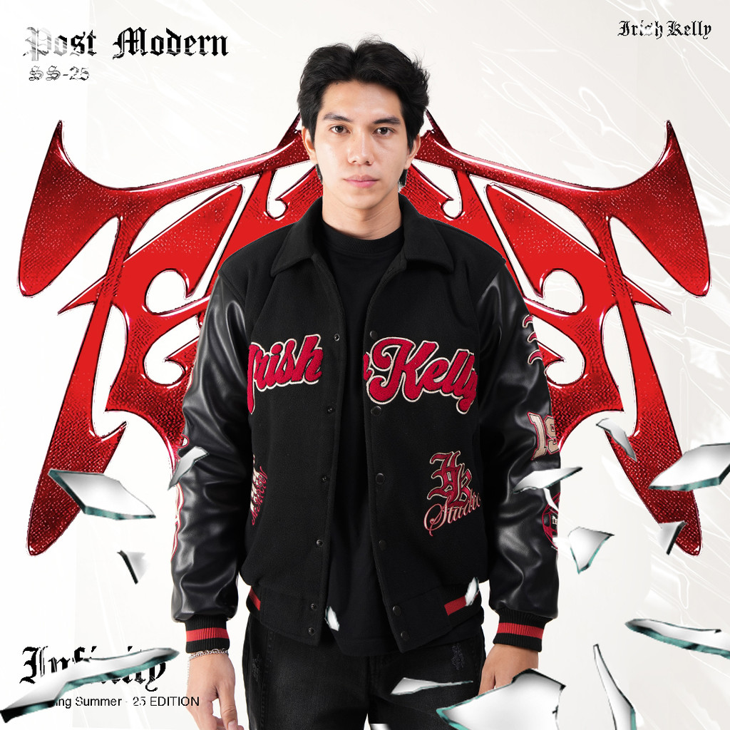 Jual IRISH KELLY Infinity Red Black Varsity Jacket | Shopee Indonesia