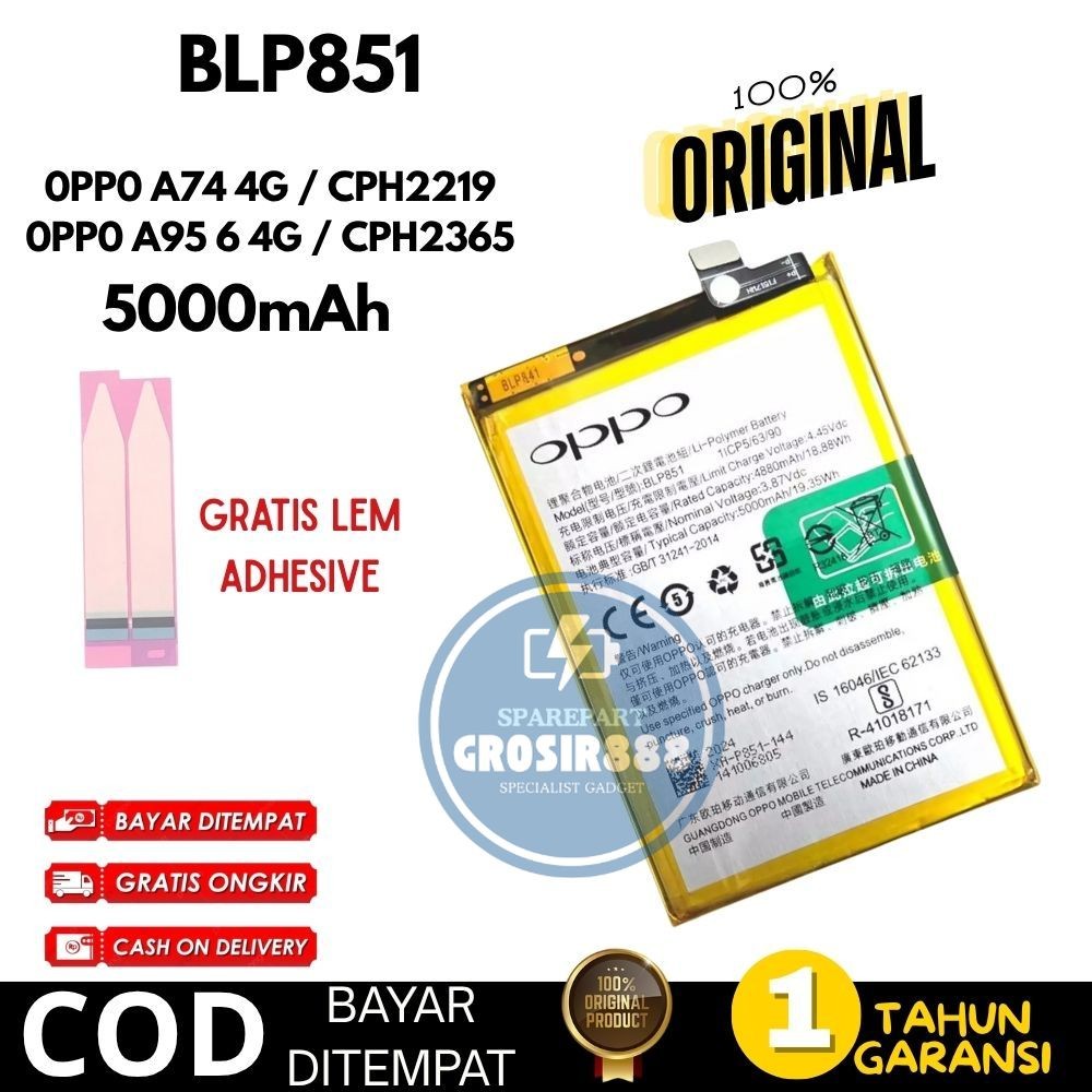 Jual BATERAI BATRE OPP0 A74 4G / OPP0 A95 4G BLP851 5000MAH ORIGINAL ...