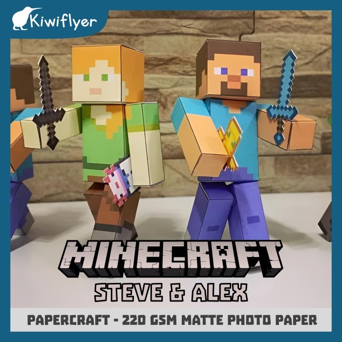 Jual DIY Papercraft (Kertas lembaran pola) - Minecraft Steve & Alex ...