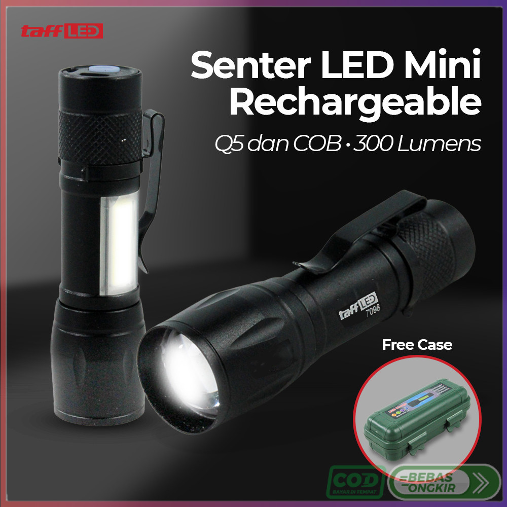 Jual Senter LED Mini TaffLED Battery Rechargeable Q5 + COB 300 Lumens ...