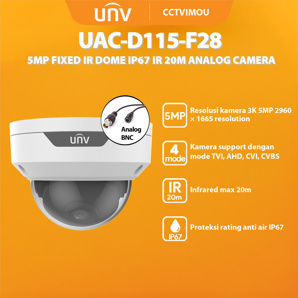 Jual UNV UAC-D115-F28 5MP FIXED IR DOME IP67 IR 20M ANALOG CAMERA ...