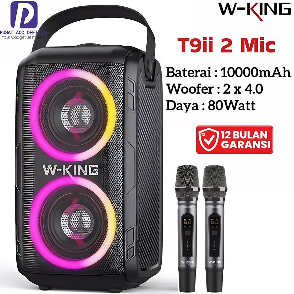 Jual Speaker Bluetooth Karaoke WKING T9ii 2 MIC Microphone Portable TWS ...