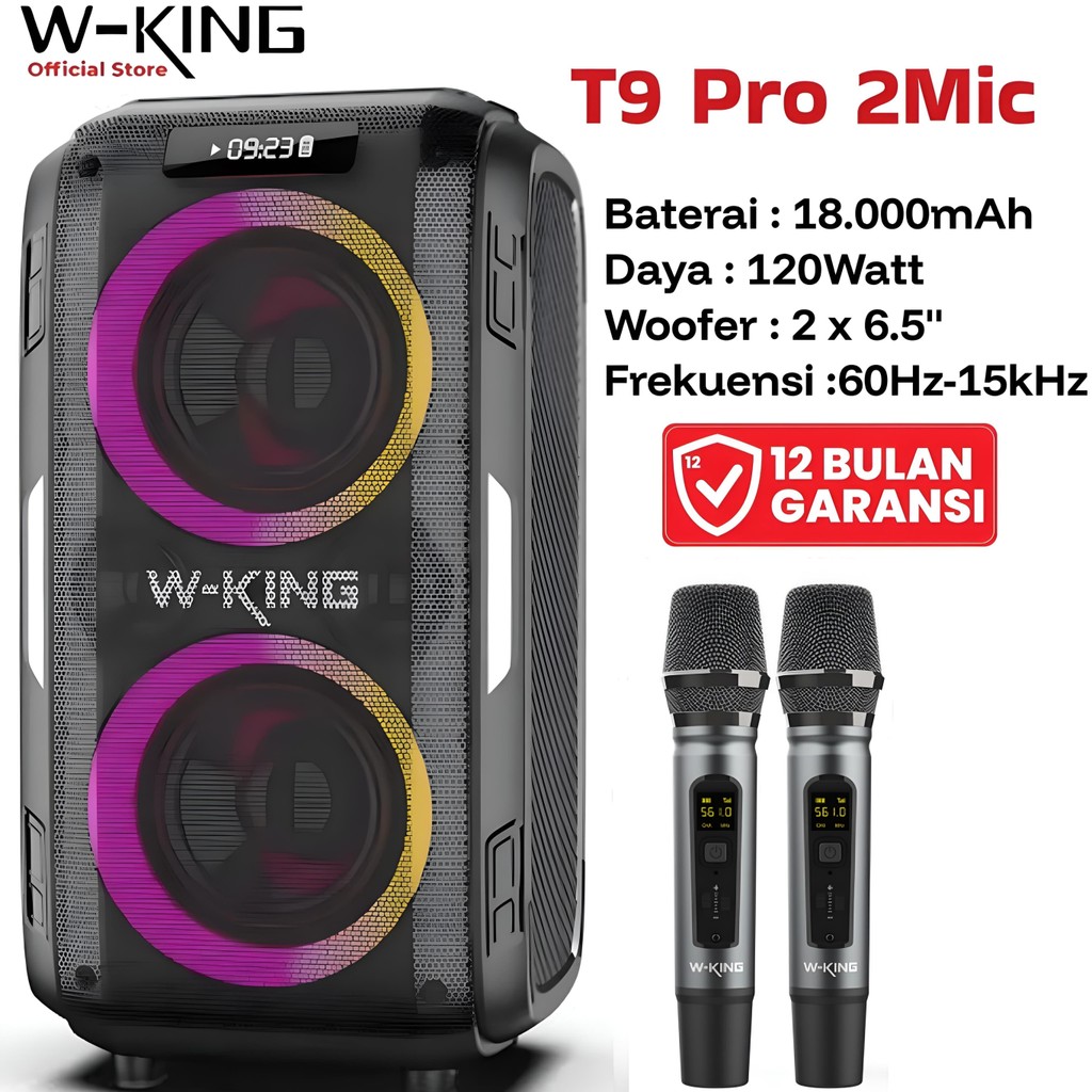 Jual Wking Speaker Bluetooth Karaoke T9 Pro 2 Mic Wireless Portable ...