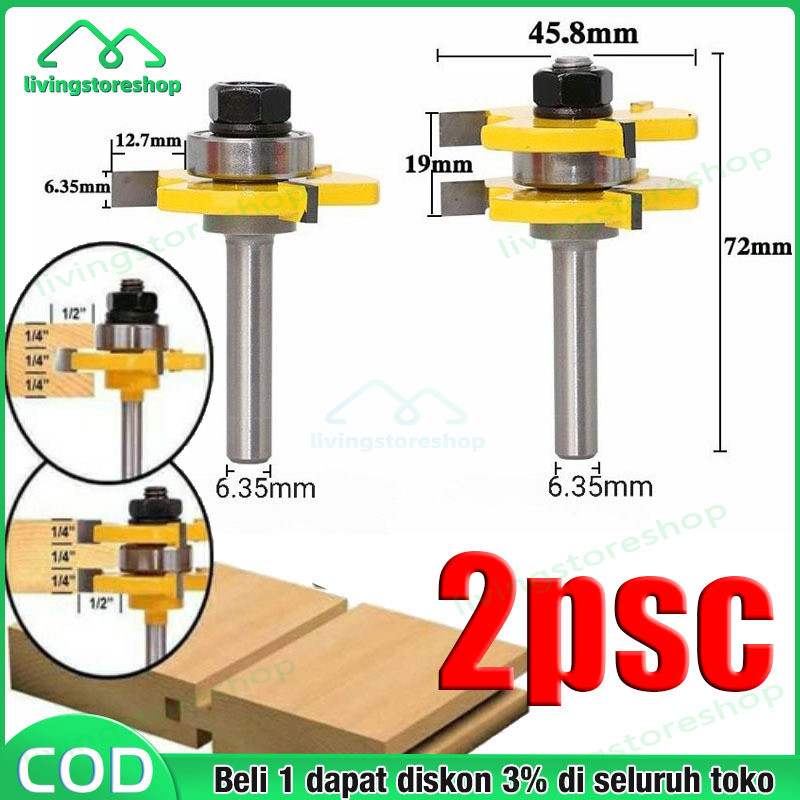 Jual Mata Profil Tounge Joint 1/4" Set Router Bit Tenon Buat Sambungan ...