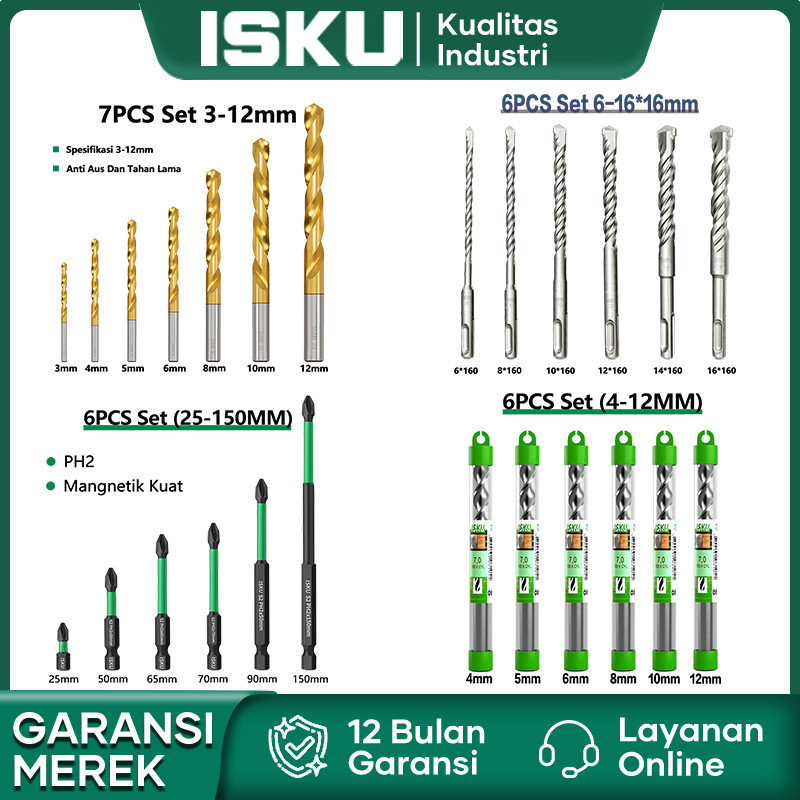Jual Isku 6pcs Mata Bor Obeng Magnetic Ph2 Anti Slip 25-150mm Mata Bor ...