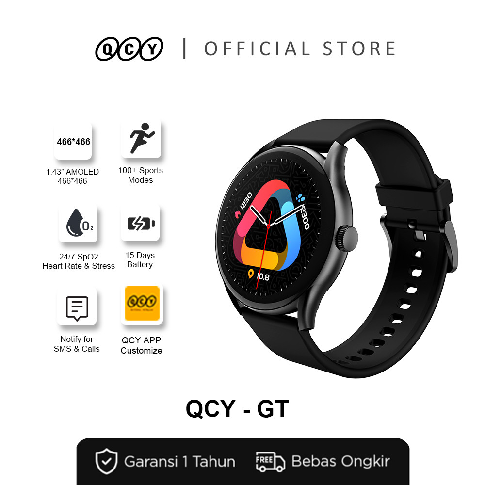 Jual QCY GT Smartwatch Retina AMOLED Display | Layar HD 1.78” | Bluetooth Call | 100+ Sport Mode ...