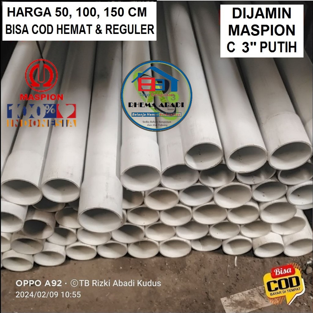 Jual RHEMA Pralon Pvc Pipa Air MASPION C 3" inch Putih (89mm) Paralon ...