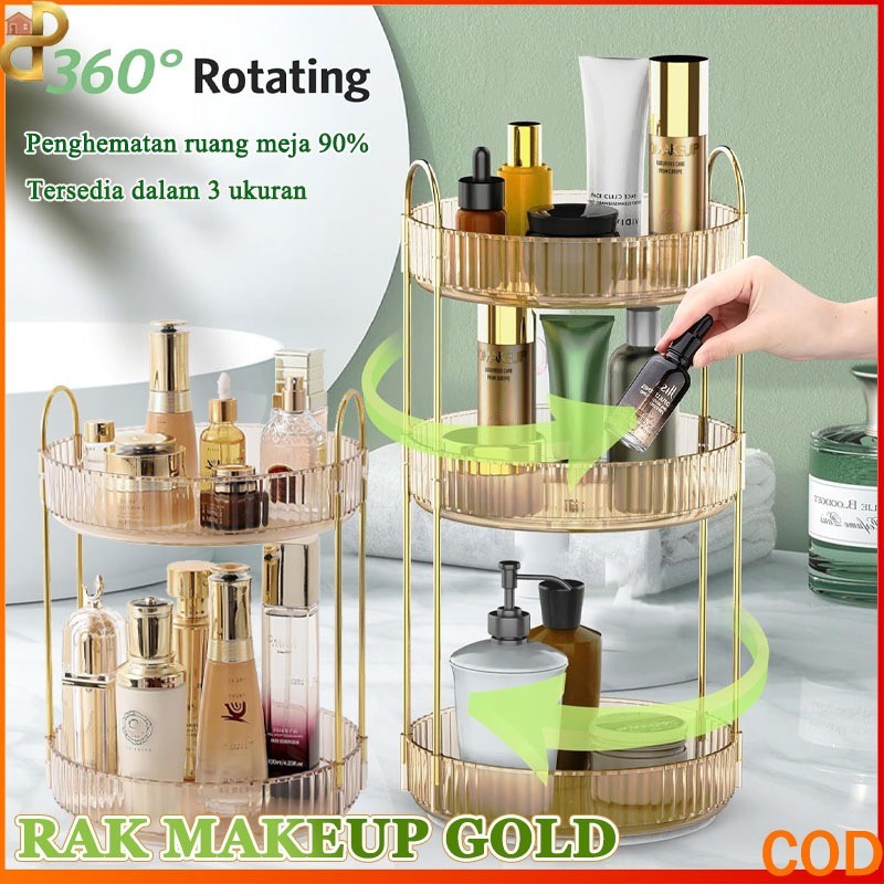 Jual Rak Makeup Gold Rak Gold / Rak Rotating 360 Derajat Makeup ...