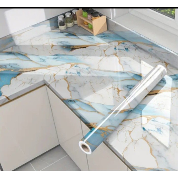 Jual Wallpaper Dinding Marmer biru kuning new Putiih uk 8 m X 45 cm - M ...