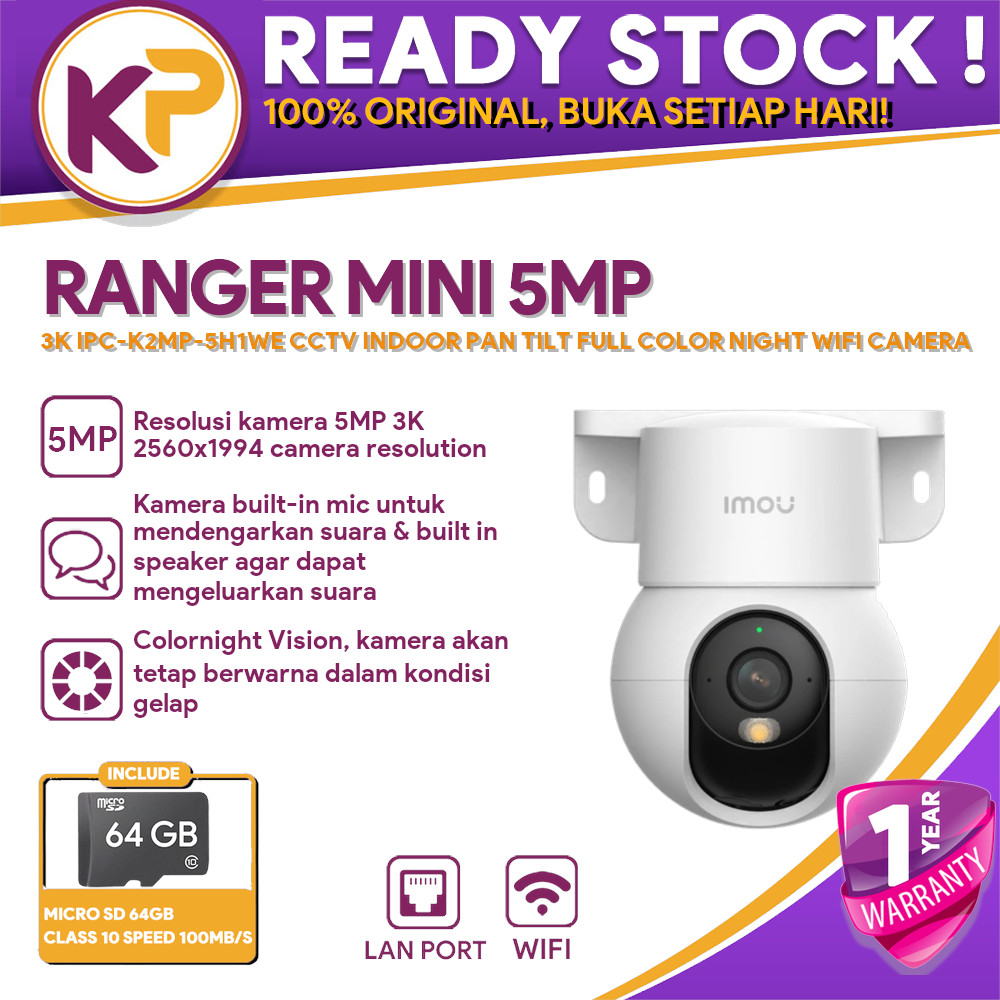 Jual IMOU RANGER MINI 5MP 3K IPC-K2MP-5H1WE CCTV INDOOR PAN TILT FULL COLOR NIGHT WIFI CAMERA ...