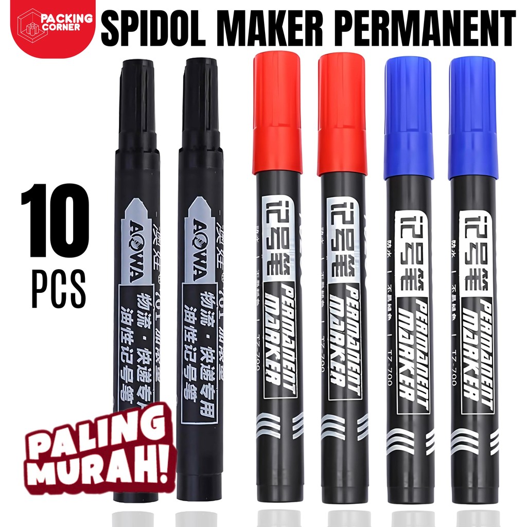 Jual 10 PCS Spidol Permanent Marker Hitam Biru Tinta Refillable Spidol ...