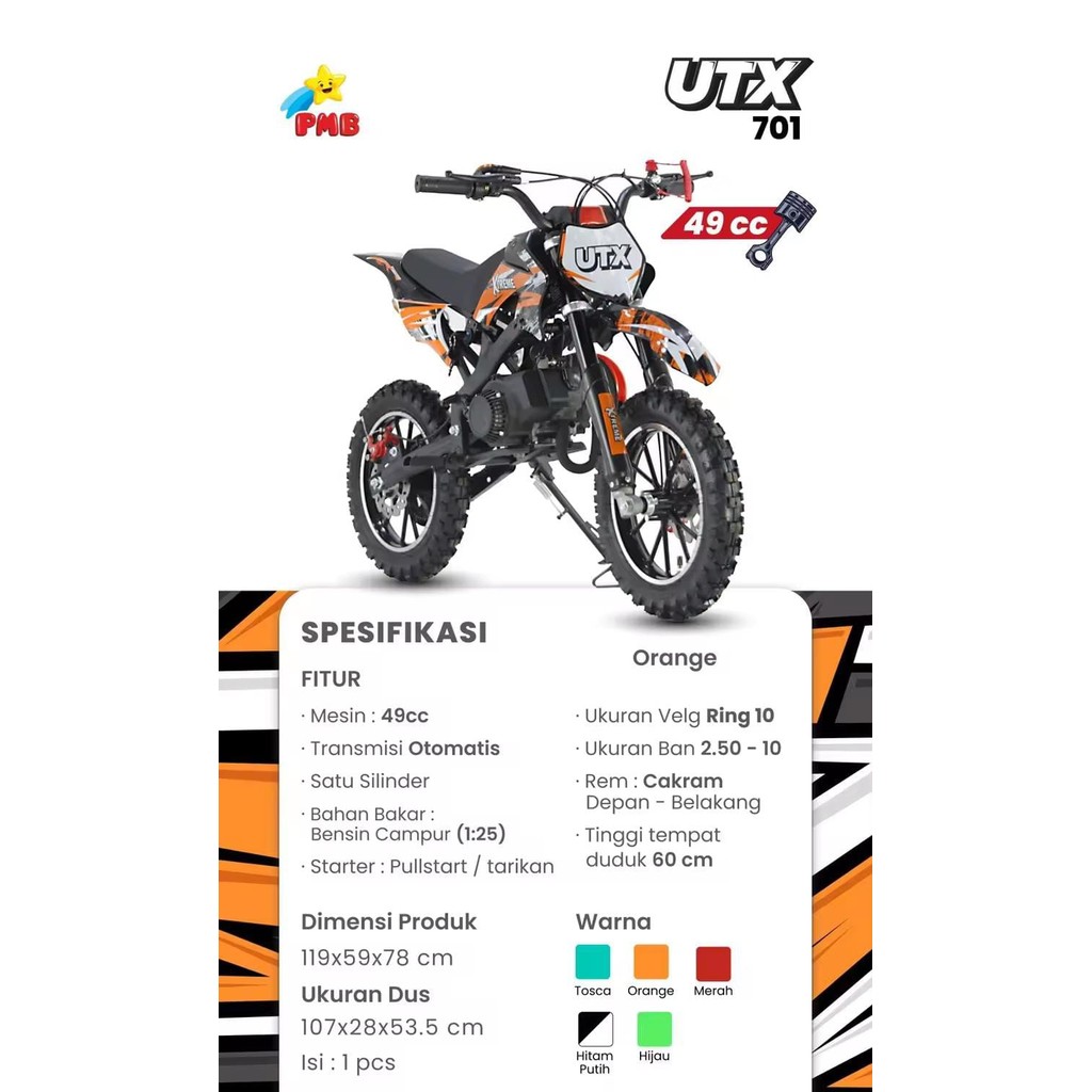 Jual MOTOR TRAIL PMB UTX 701 MESIN 2 TAK 50 CC~ MOTOR MEDIUM TRAIL ...