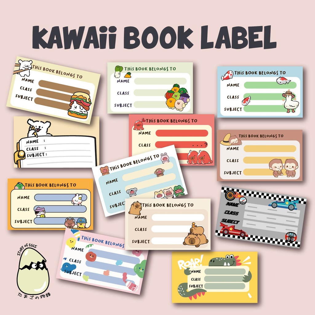 Jual Japan Kawaii Aesthetic Book Label Sticker label nama Anak Buku ...