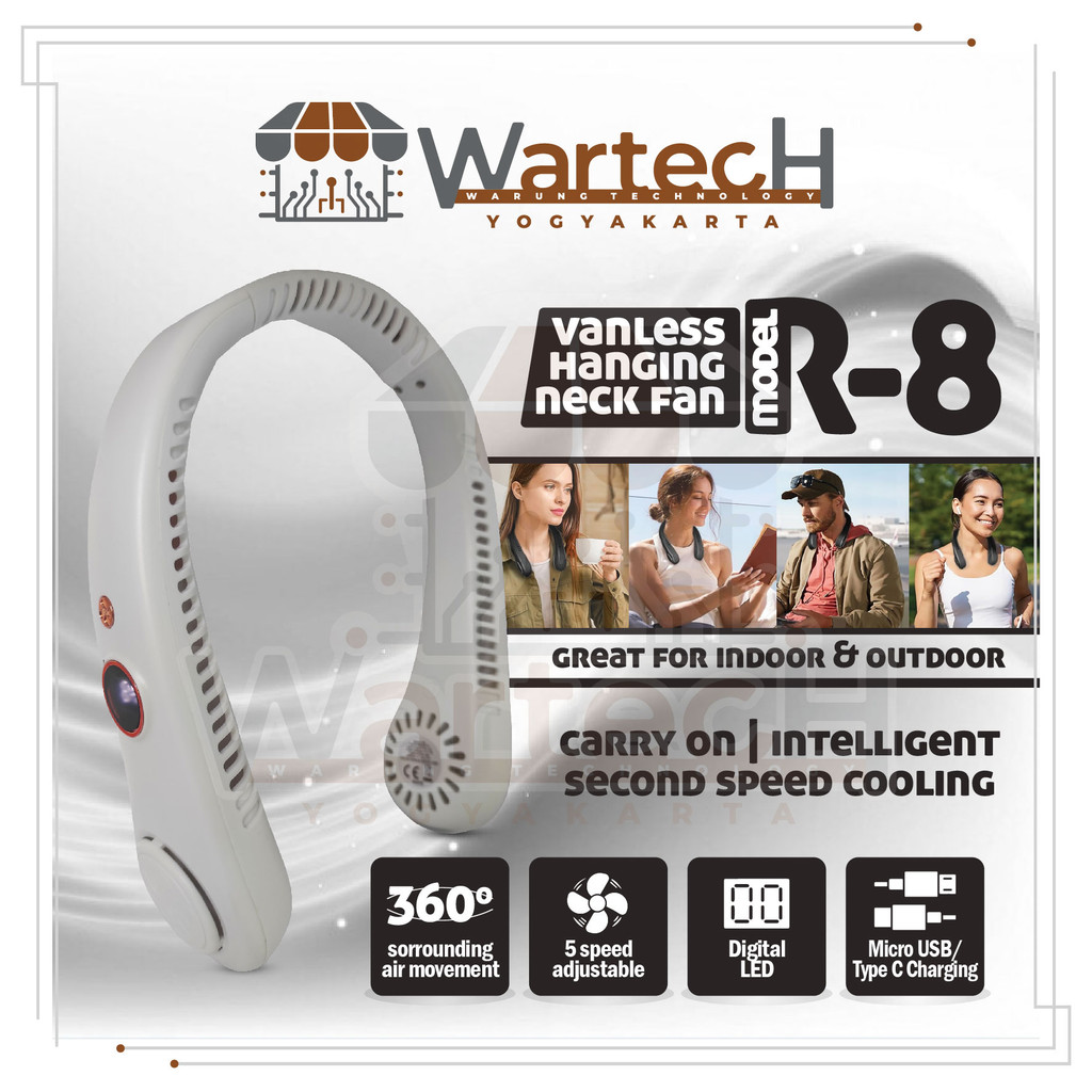 Jual Kipas Leher Sport Portable USB Type-C Neck Fan R8 5x Speed Cooler Vaneless - Wartech ...