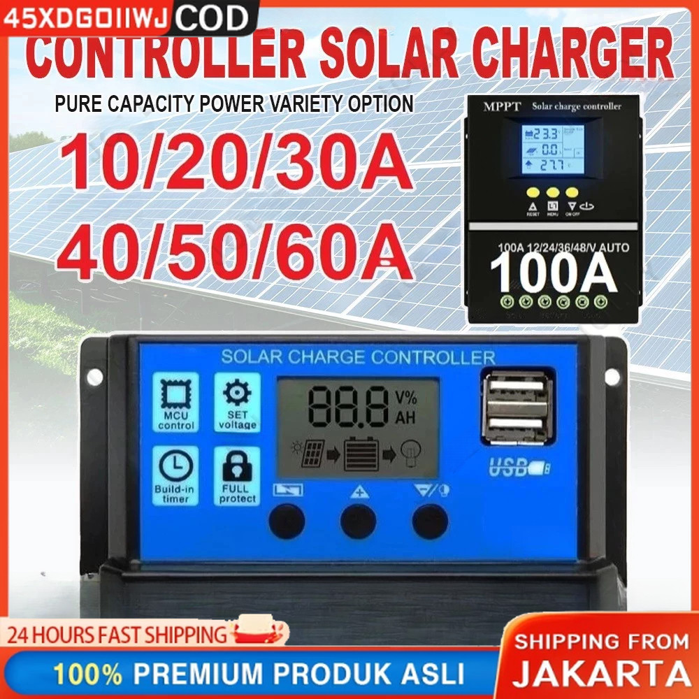 Jual Solar Charge Controller LCD LED Display Solar Cell PWM 12V 24V 10A 20A 30A 50A 60A USB ...
