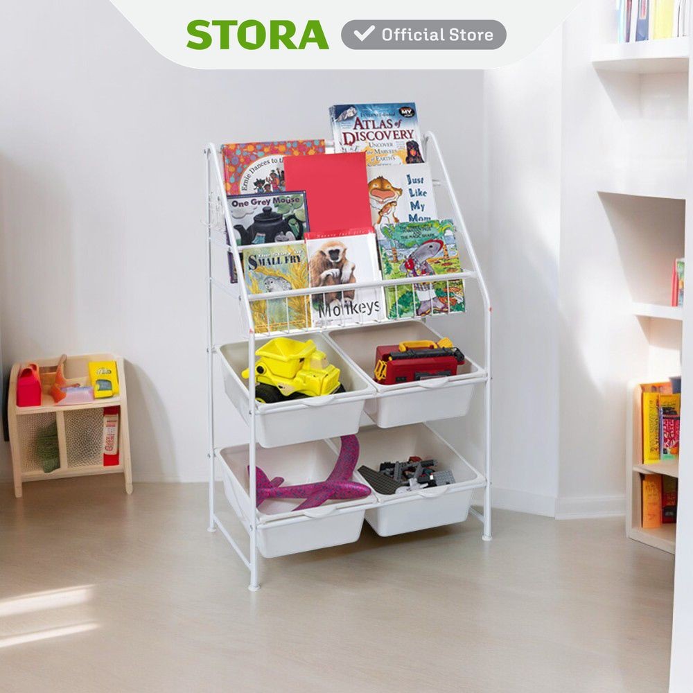Jual Stora Rak Buku Anak Dengan 4 Tray Plastik - Putih Bookshelf Books ...
