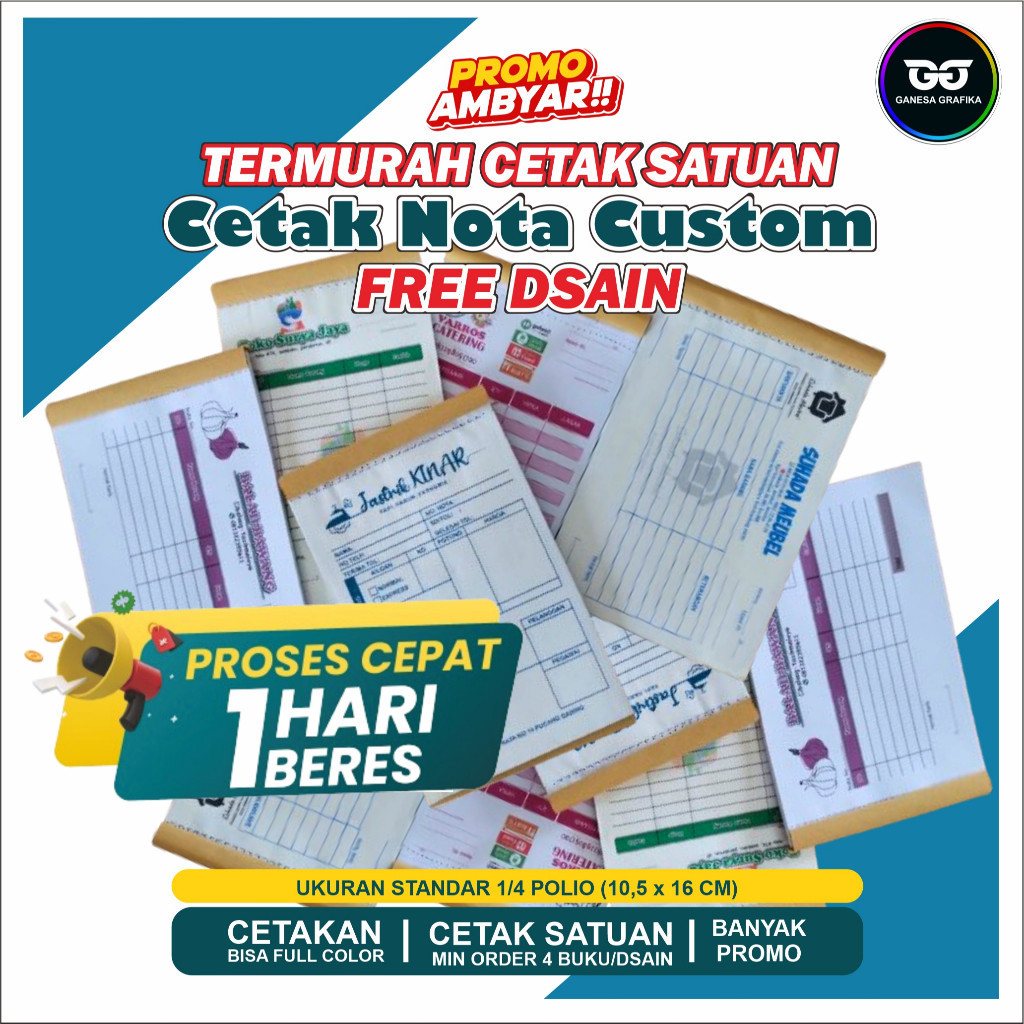 Jual cetak nota custom 2 ply nama usaha toko sendiri ukuran sedang 1/4 ...