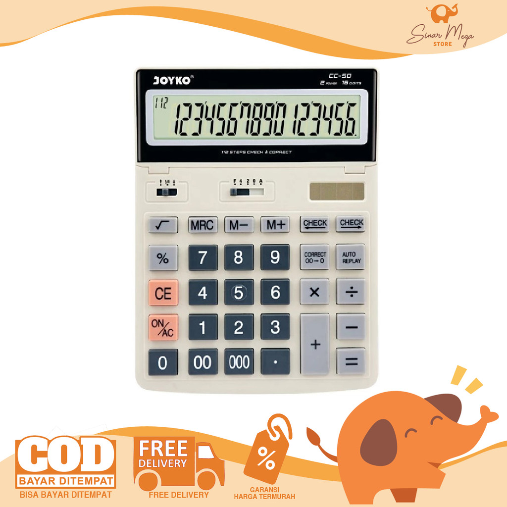 Jual Joyko Calculator CC-50 Big Display - Kalkulator 16 Digit Jumbo Check & Correct 112 Steps ...