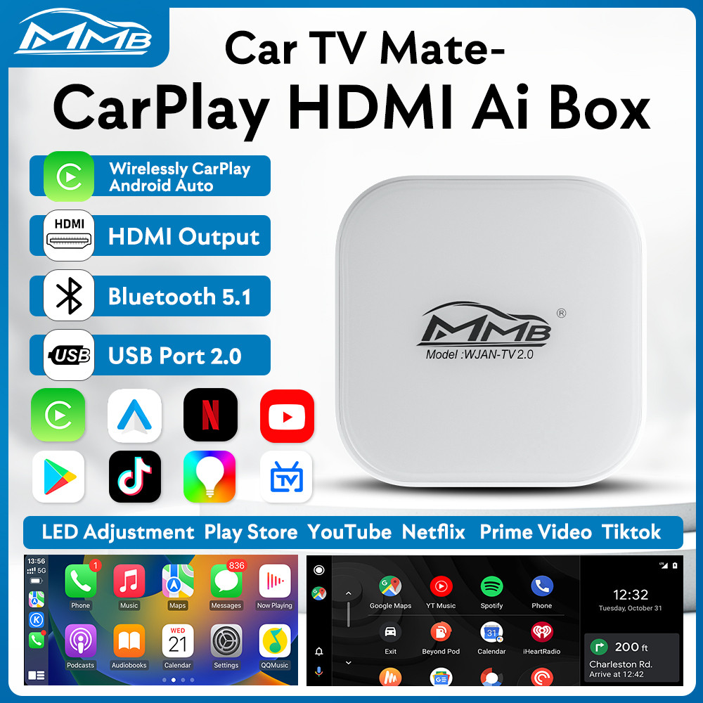 Jual MMB CarPlay TV 2.0 Box Android 12 OS Wired to Wireless Android Auto LED Adapter 4G+32G BT5 ...