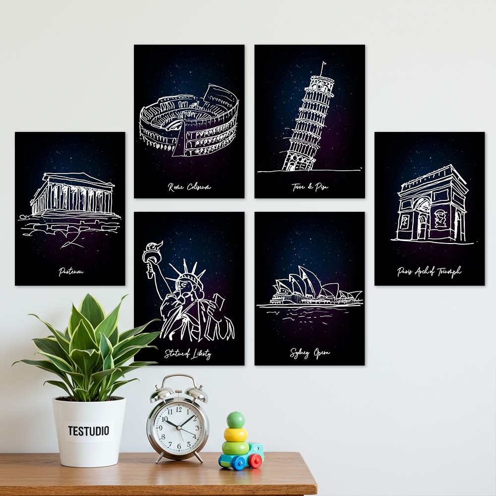 Jual Poster Dinding Gaya Sketsa Landmark Terkenal Dunia Wall Decor ...