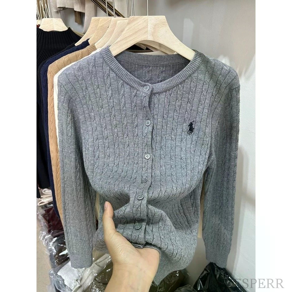 Jual Korea Warna Solid Bordir Leher Bulat Rajutan Sweater Cardigan ...