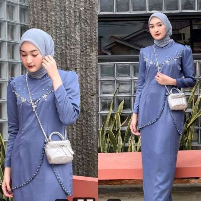 Jual GGD23 Oneset Felicia Baju Kurung Melayu Dress Pesta Setelan Wanita Baju Kondangan Kekinian ...