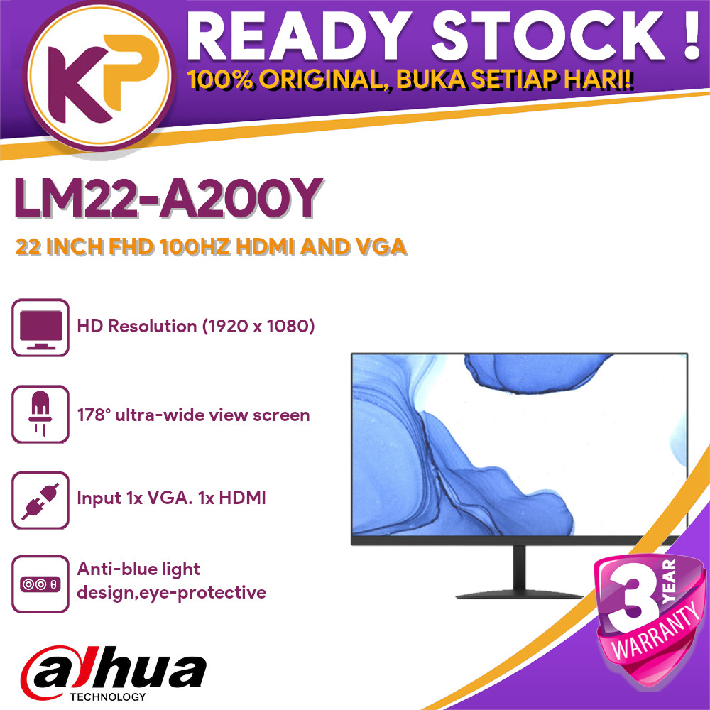 Jual DAHUA LM22-A200Y 22 INCH FHD 100HZ HDMI AND VGA | Shopee Indonesia
