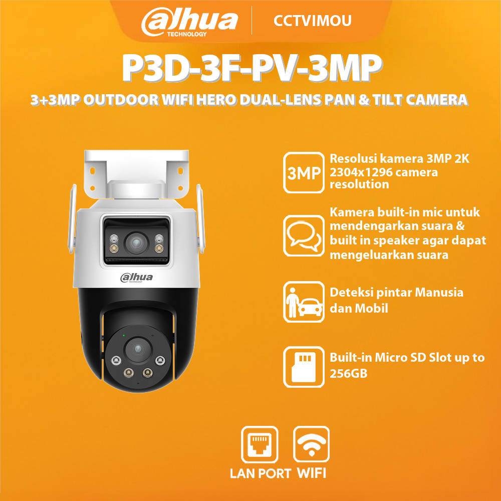 Jual DAHUA P3D-3F-PV-3MP 3+3MP OUTDOOR WIFI HERO DUAL-LENS PAN & TILT CAMERA | Shopee Indonesia