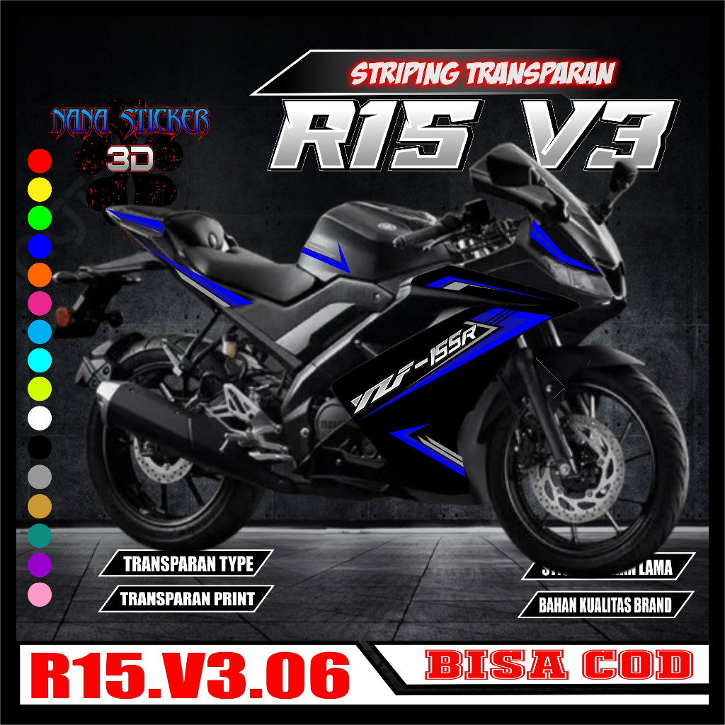 Jual Striping TRANSPARAN UV YAMAHA R15 V3 Variasi Stiker Sticker list ...