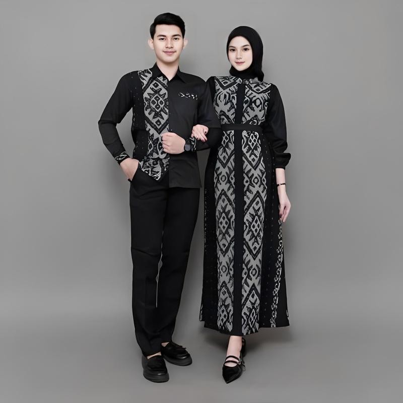 Jual Baju Set Couple Setelan Kemeja dan Gamis Tenun Couple Black Padma ...