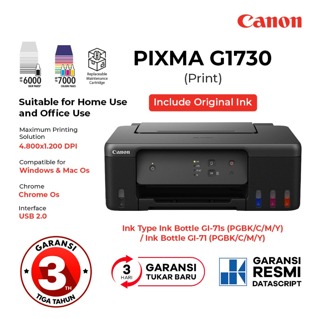 Jual Canon Printer PIXMA G1730 Printer Ink Tank Print Only - Garani Resmi 3 Tahun | Shopee Indonesia