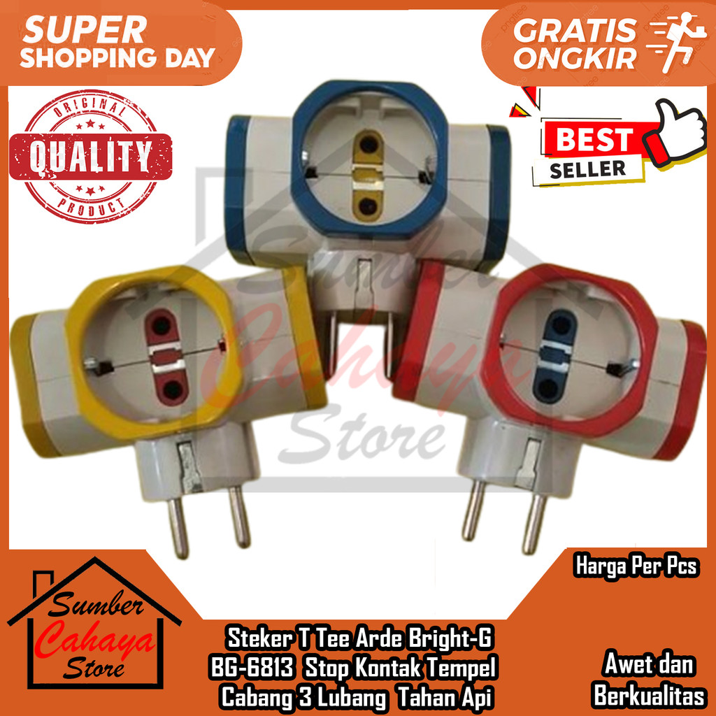Jual Steker T Tee Arde Bright-G BG-6813 Stop Kontak Tempel Cabang 3 ...