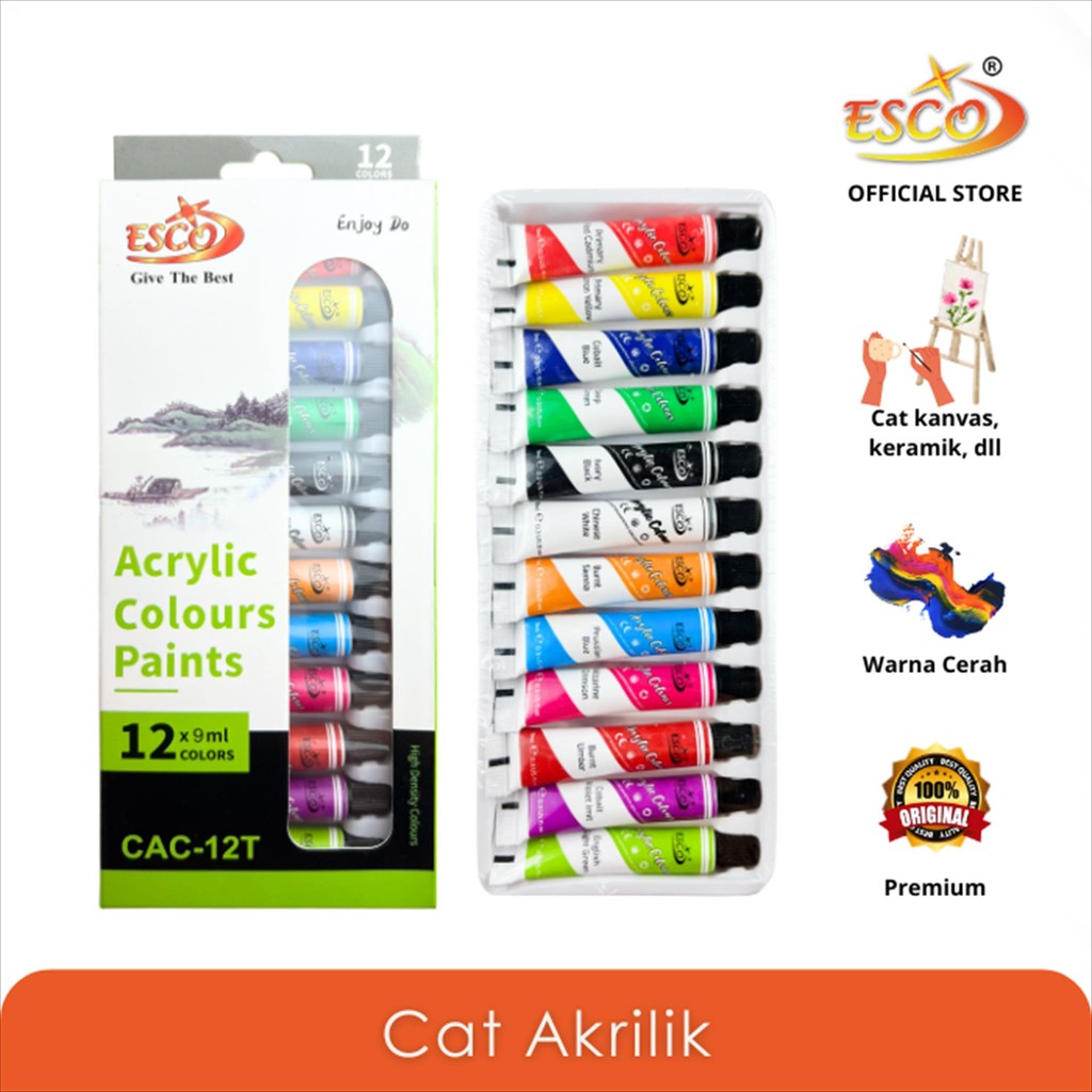 Jual Esco Cat Akrilik Set 12 Warna CAC-12T | Shopee Indonesia