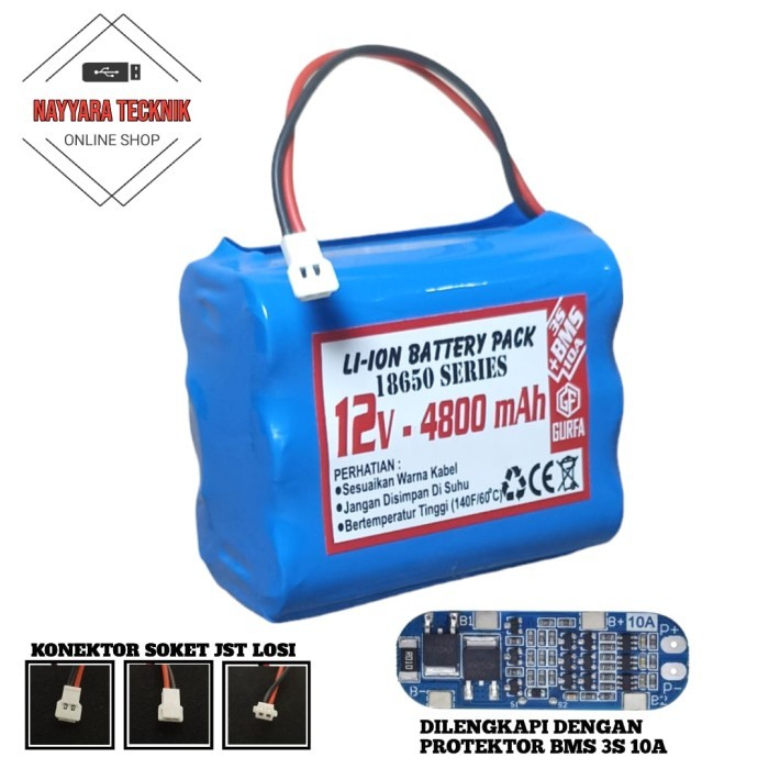 Jual OVT99 Baterai RC/ Speaker 6X 18650 4800mAh 12V BMS 3S 10A SOKET JST LOSI | Shopee Indonesia