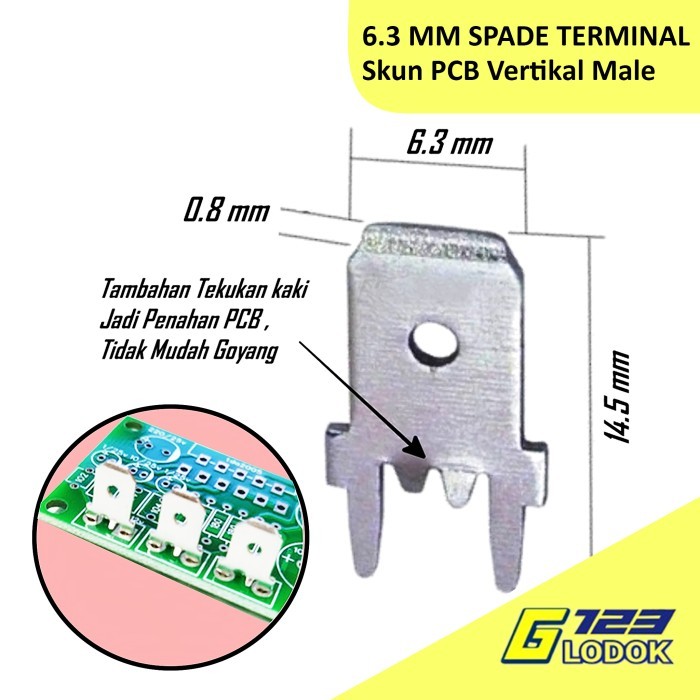 Jual Skun PCB 6.3 MM Male Cowok Spade Lug Connector Konektor Terminal ...
