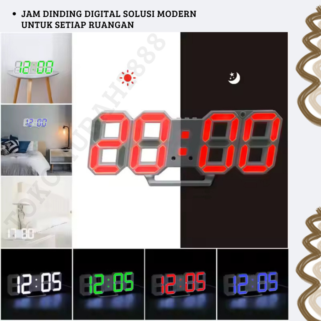 Jual Jam LED Digital Alarm Clock 3D Jam Weker Meja Dinding LED Digital ...