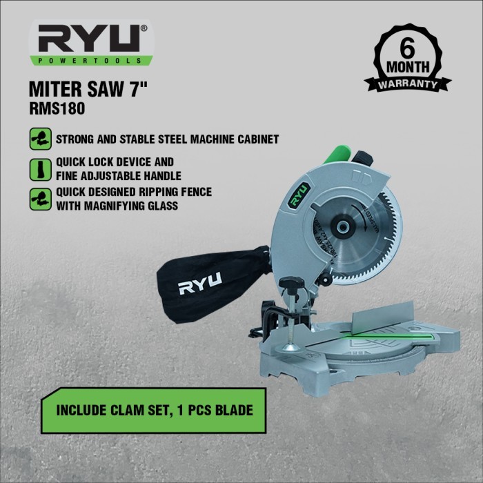 Jual RYU Miter Saw 7" RMS180 - Mesin Potong Plat Stainless & Aluminium ...