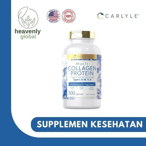 Jual Carlyle Multi Collagen Protein Type I, II, III, V, X 2000 mg - 300 Capsules, Gluten Free ...
