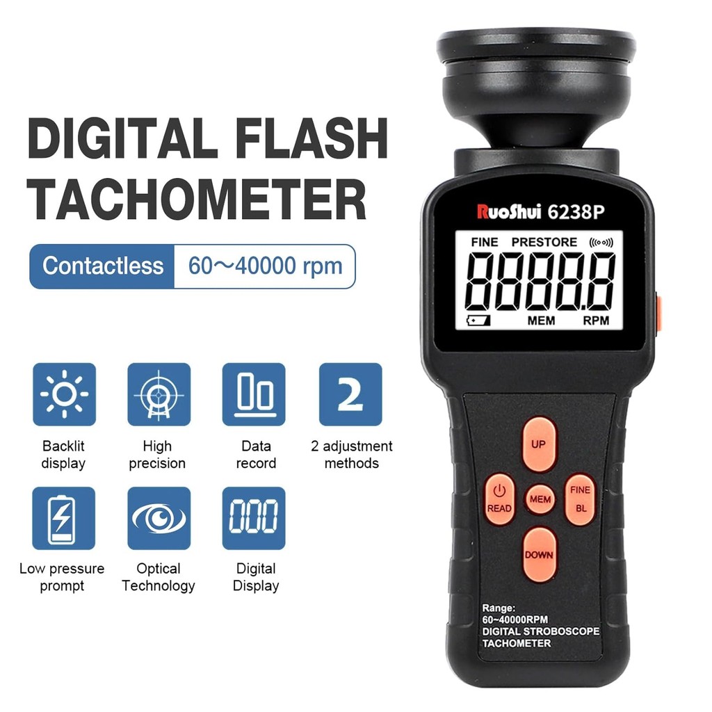 Jual 6238P Digital Stroboscope Tachometer LCD Non-Contact Flash ...