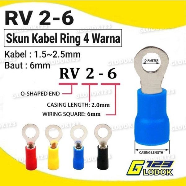 Jual Terminal Kabel Sekun Cable Skun Ring O Bulat Cable Lug Isolasi RV 2-6 -100pc | Shopee Indonesia