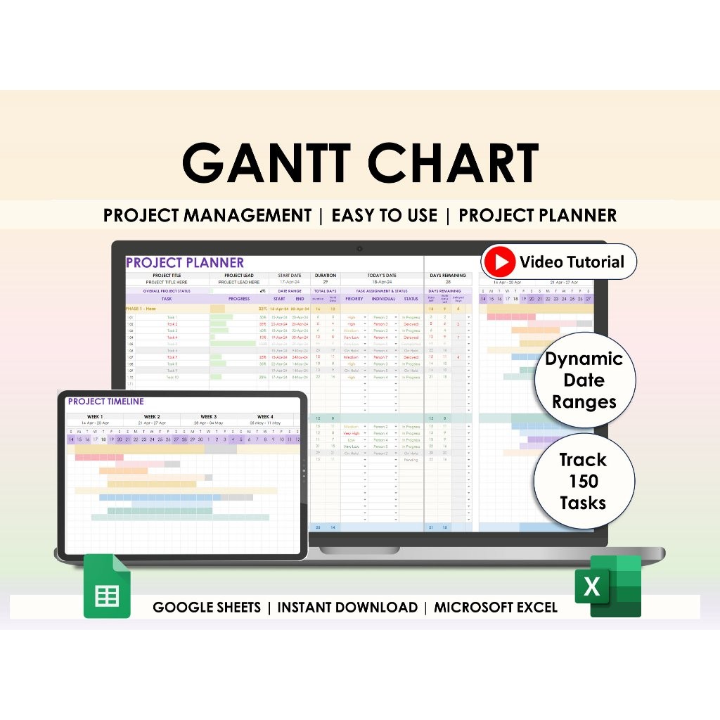 Jual Gantt Chart Google Sheets Excel Spreadsheet Project Planner Project Management Automated ...