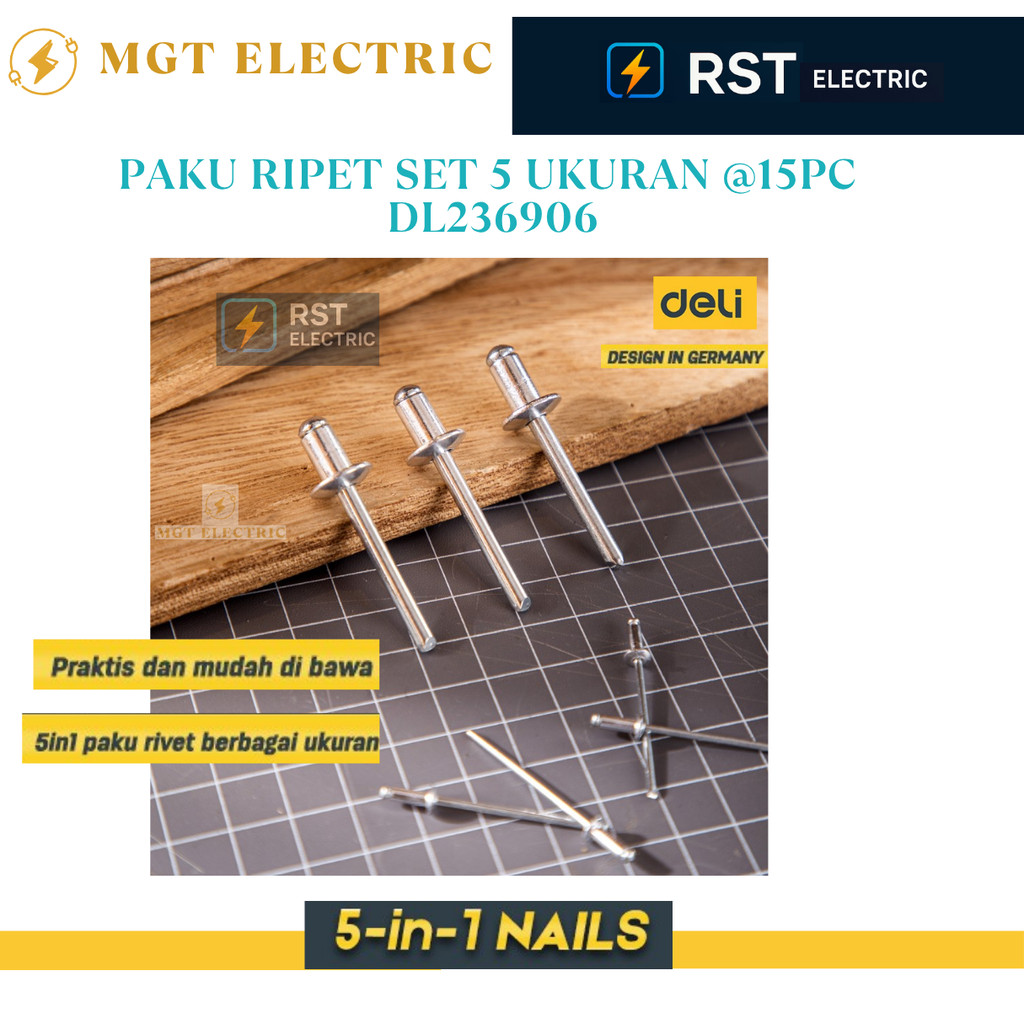 Jual PAKU RIVET DELI / PAKU RIPET TEMBAK DELI SET 5 Ukuran @15pc ...