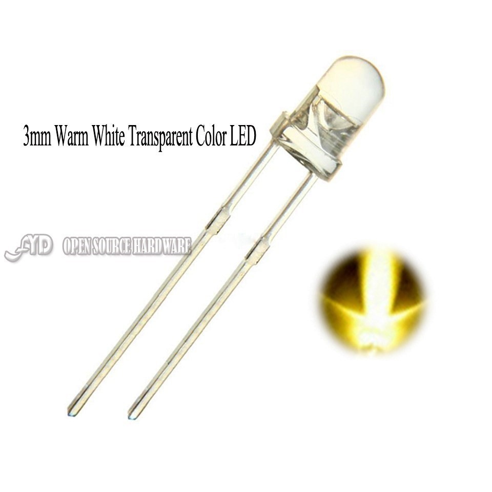 Jual 100pcs Clear Lens LED 3mm Warm White Round Top Transparent Ultra ...