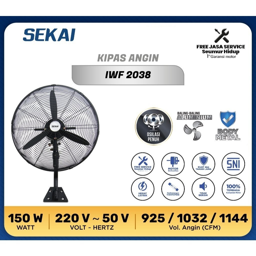 Jual Kipas Angin Dinding Tornado / Kipas Angin Industri Alumunium 20 Inch SEKAI IWF 2038 (K ...
