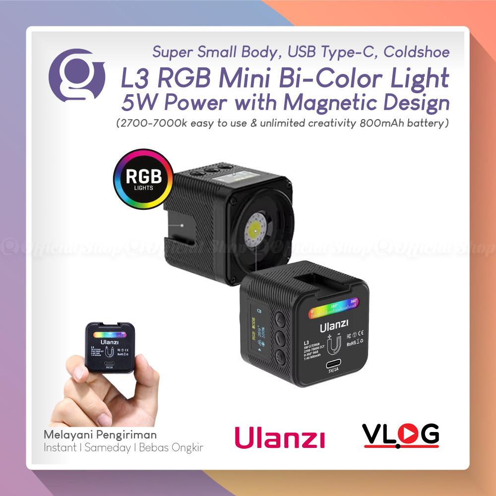 Jual ULANZI L3 RGB COB Video Light 20 Light Mode 7K LED Bi-Color Lampu ...