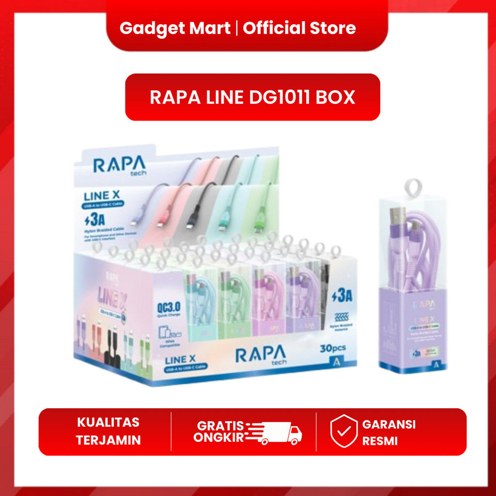 Jual KABEL DATA USB A to USB TYPE C RAPA LINE X DG1011 | Shopee Indonesia