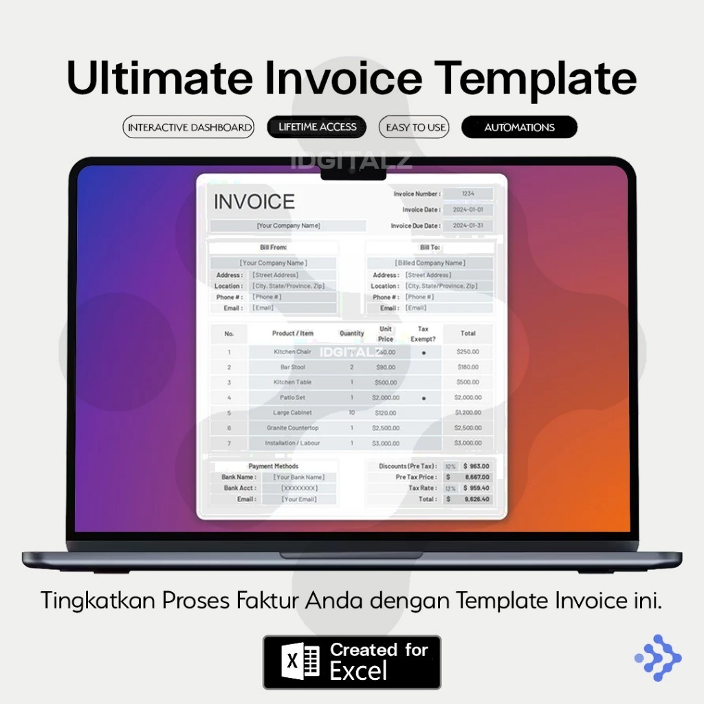 Jual [T0121] Template Business Invoice Excel Spreadsheet PDF - Solusi ...