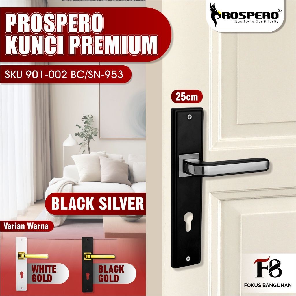 Jual Prospero Gagang Pintu Handle Kunci Pintu Besar Black Gold 25cm | 953 | Shopee Indonesia