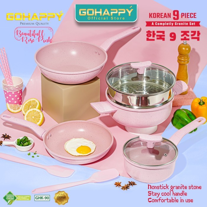 Jual TERMURAH Gohappy Panci Set Korean 9 piece - Beautiful Pink Granite ...